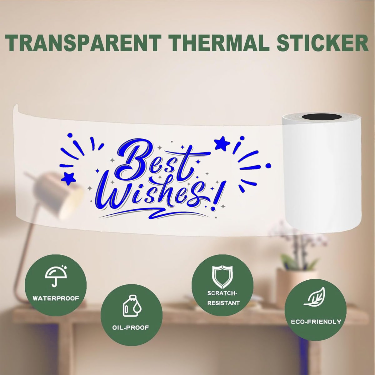 T02 Transparent Adhesive Thermal Sticker Paper, Pink/Blue/Cyan On Clear ...