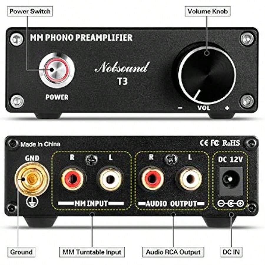 HiFi MM Phono Stage Preamp RIAA Record Player Preamplifier Turntable Amplifier Low Noise High ...