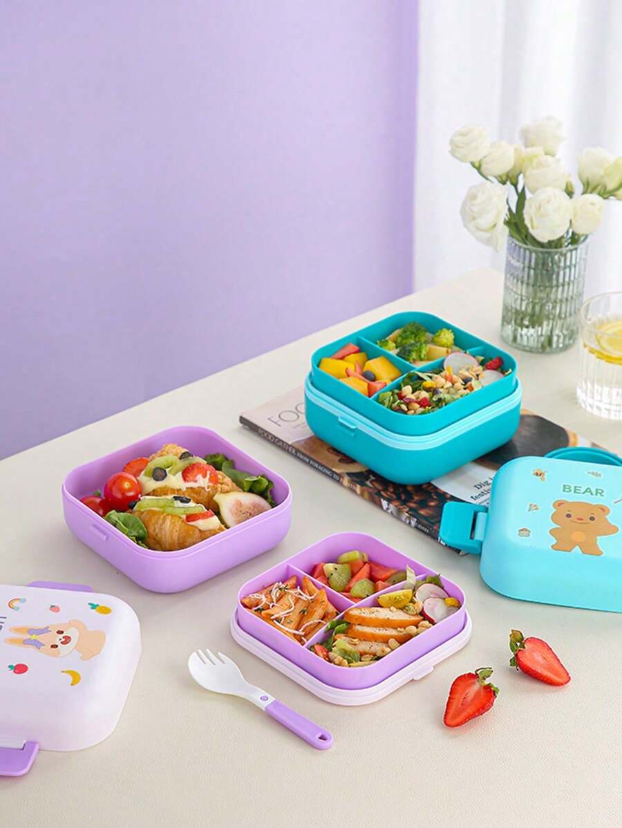 1pc 3 Grids Lunch Box Kids Lunch Box For Girls Boys 2 Layers Leakproof ...