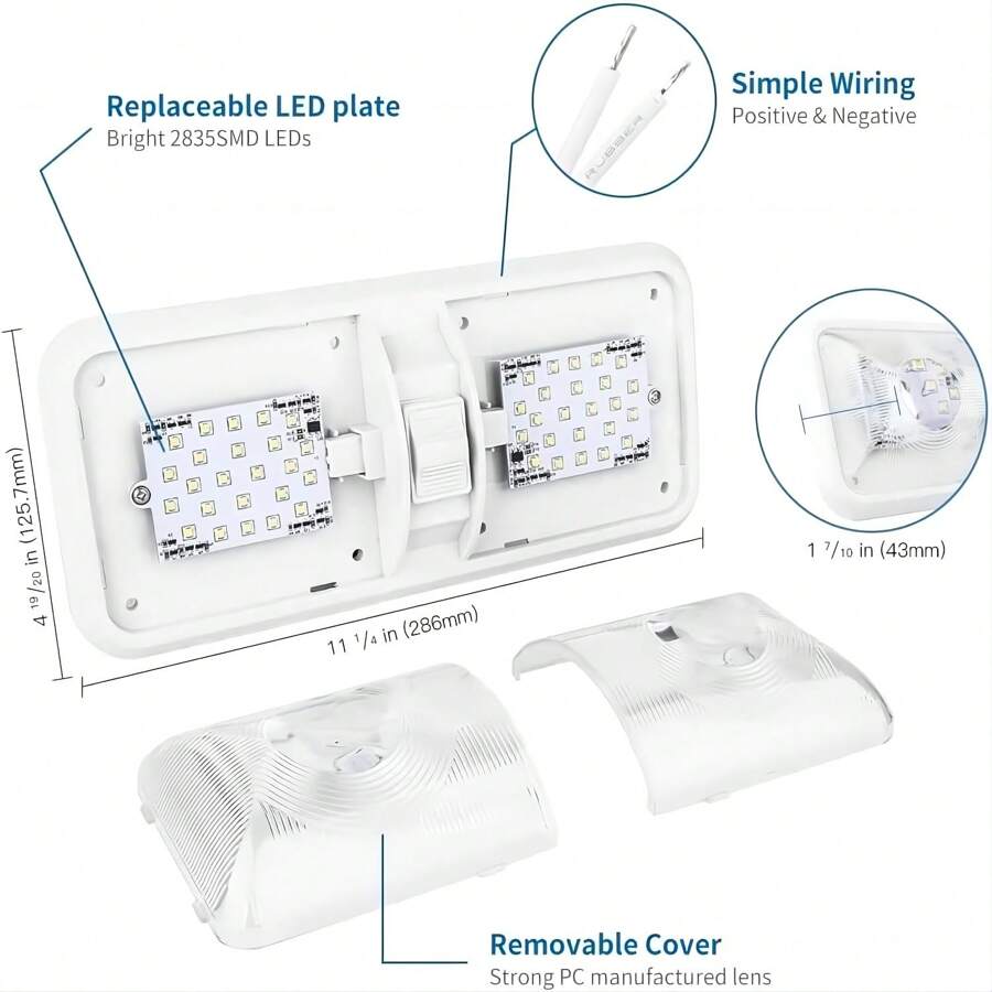 2 Packs RV LED Ceiling Double Dome Light Fixture With ON/Off Switch ...