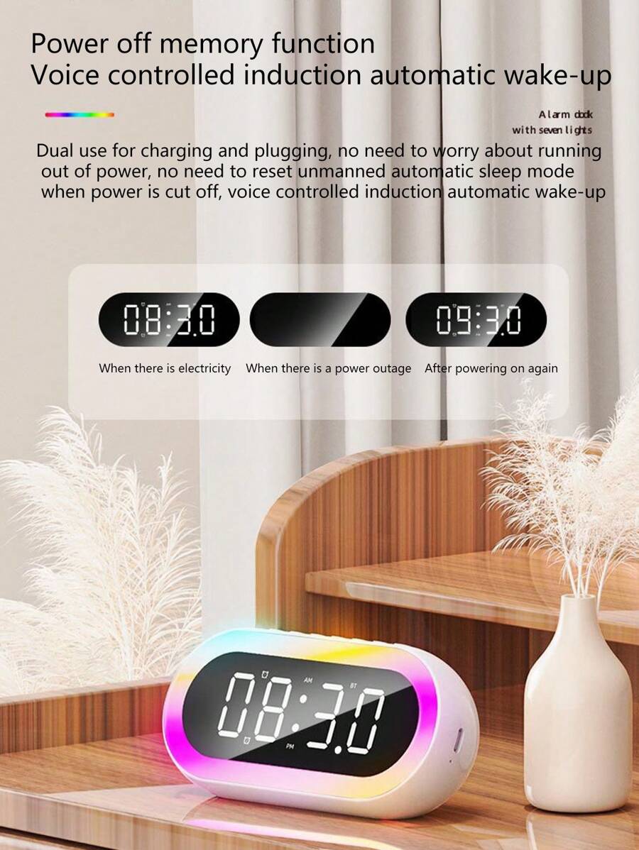 RGB Stylish Bluetooth Alarm Clock, Full-Range High-Volume Speaker, HD ...