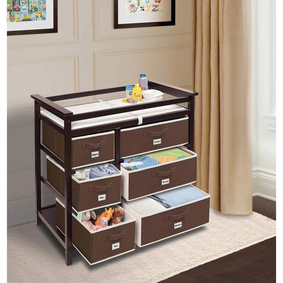 Badger Basket Modern Baby Changing Table With 6 One Storage Drawers And ...