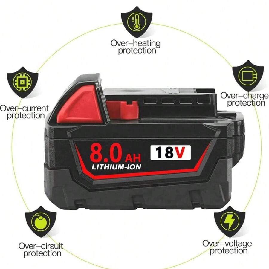 18V 8.0Ah High Capacity Battery For Milwaukee 18V M18 Battery 48-11 ...