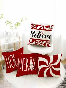 4pcs New Christmas Series Polyester Short Plush Cushion Cover Set ...