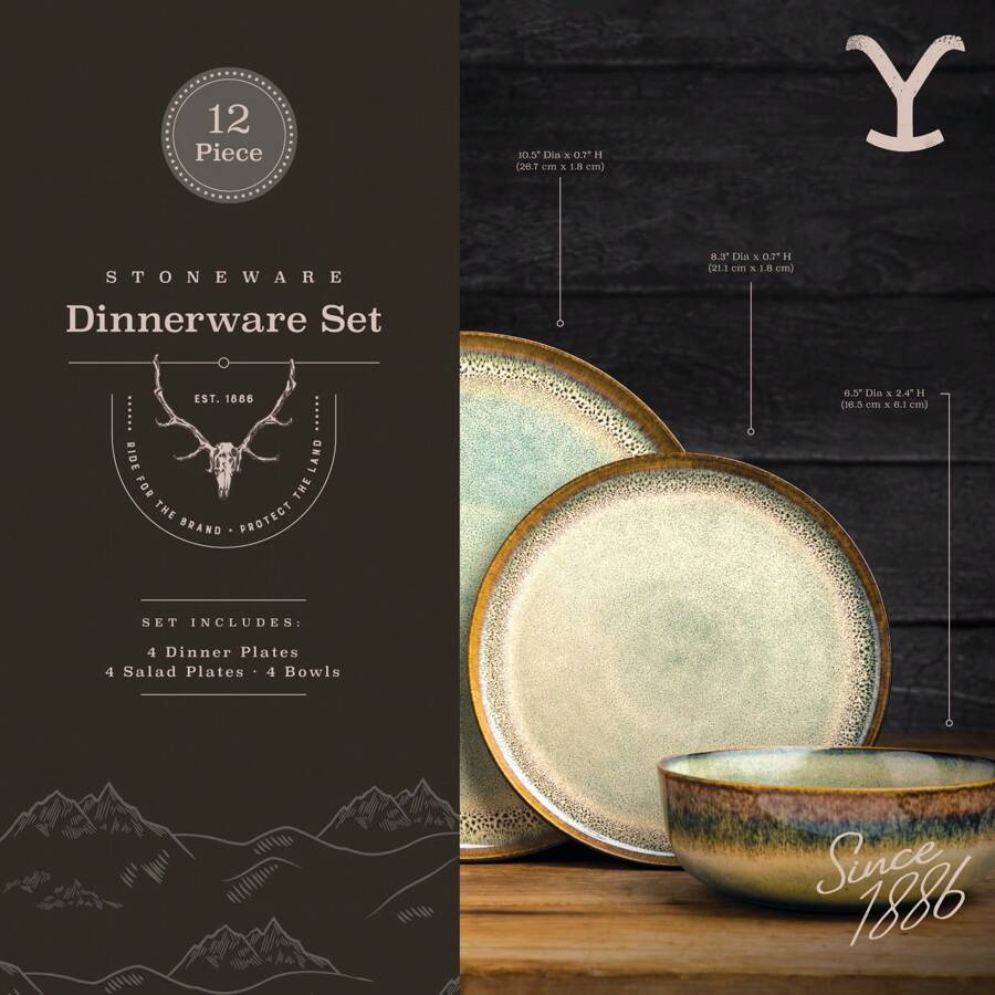 Yellowstone 12-Piece Ceramic Dinnerware Set, Kayce Collection | SHEIN ...