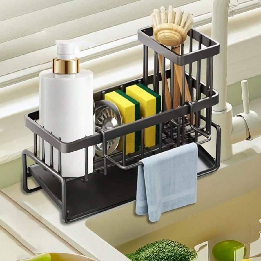 Kitchen Sink Sponge Rack, 304 Stainless Steel Self-Draining Kitchen ...
