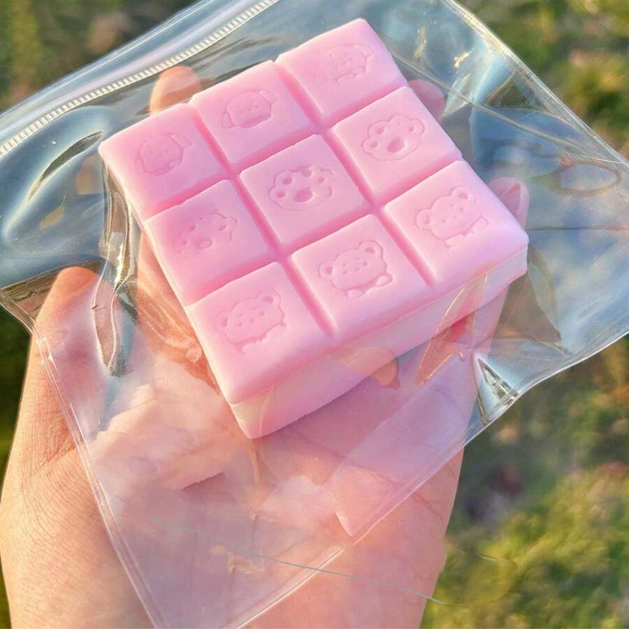 1pc Realistic Soft Squeezy Fidget Toy 9 Grid Soft Teddy Bear Imprint Stress Relief Squeeze Toy