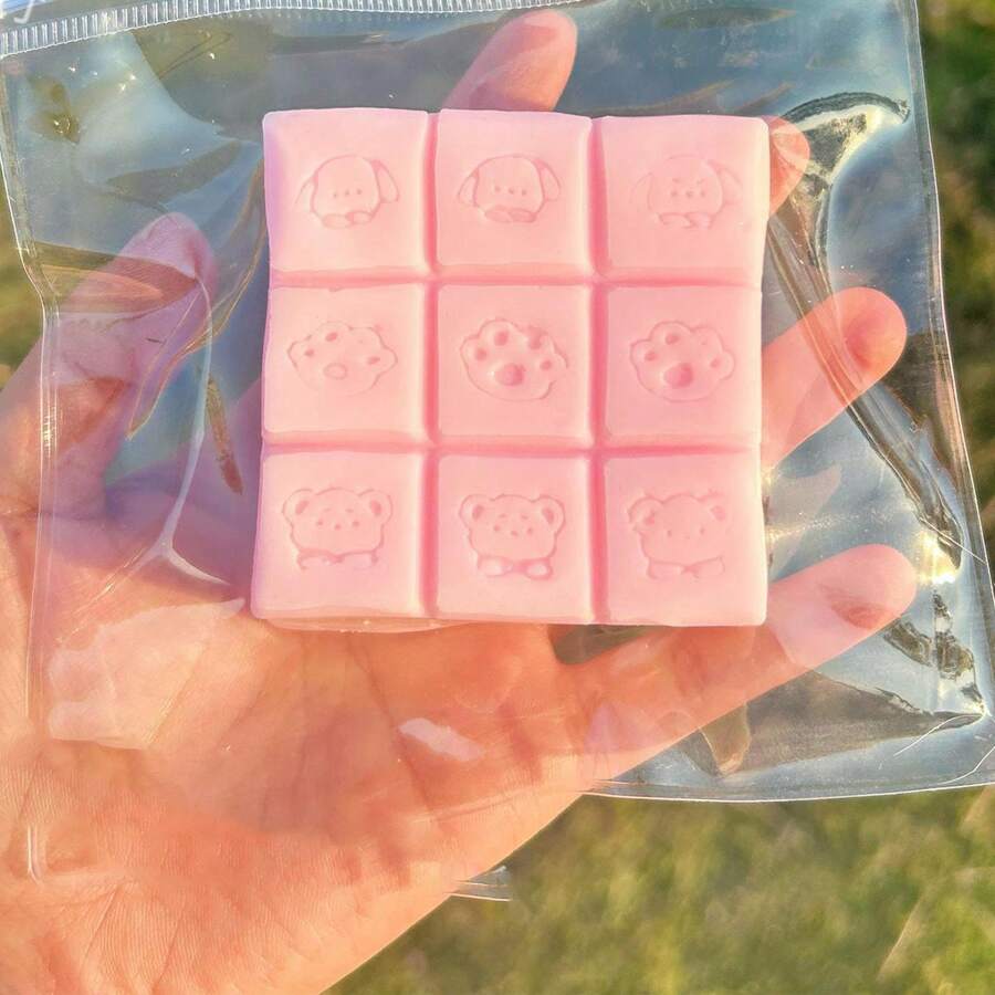 1pc Realistic Soft Squeezy Fidget Toy 9 Grid Soft Teddy Bear Imprint Stress Relief Squeeze Toy