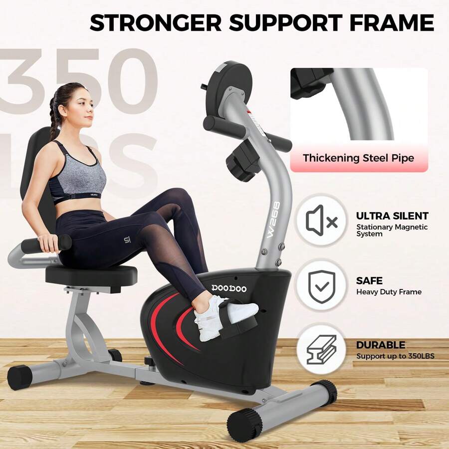 Pooboo Recumbent Exercise Bicycles For Adults Seniors Sit Down Stationary Bicycle 8 Level ...