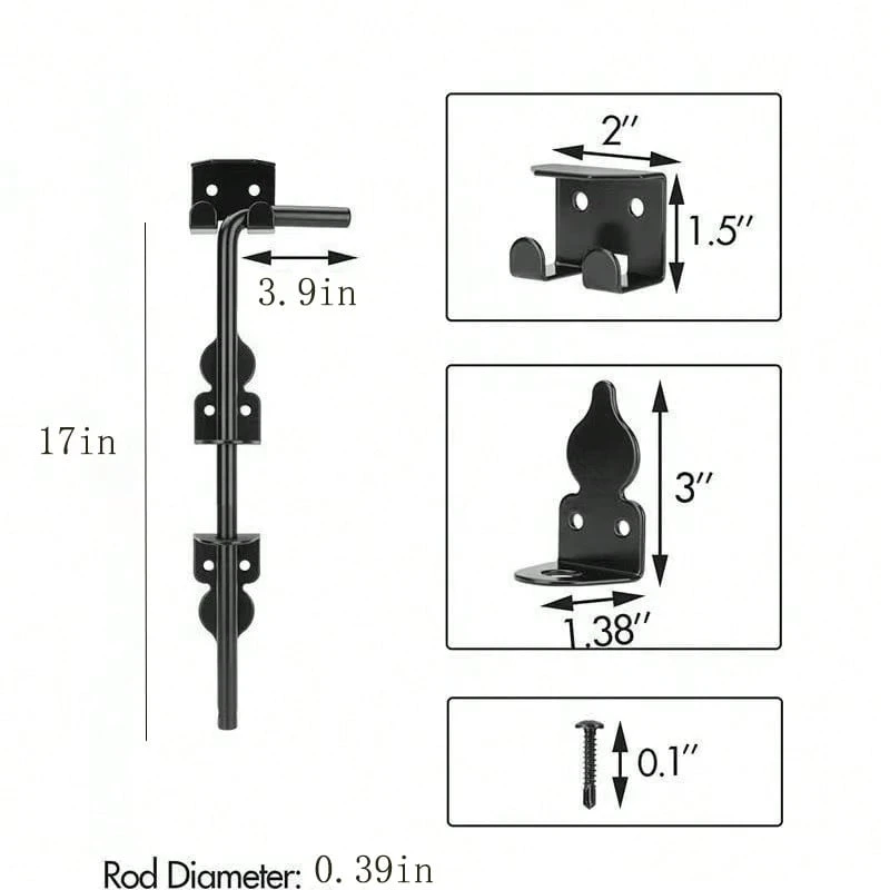17-Inch (Approx. 43cm) Wrought Iron Heavy Duty Gate Hook Bolt For Metal ...