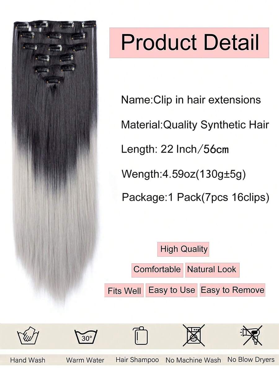 Straight Hair Extensions Long Black Grey Hair Extensions Clip In Hair ...