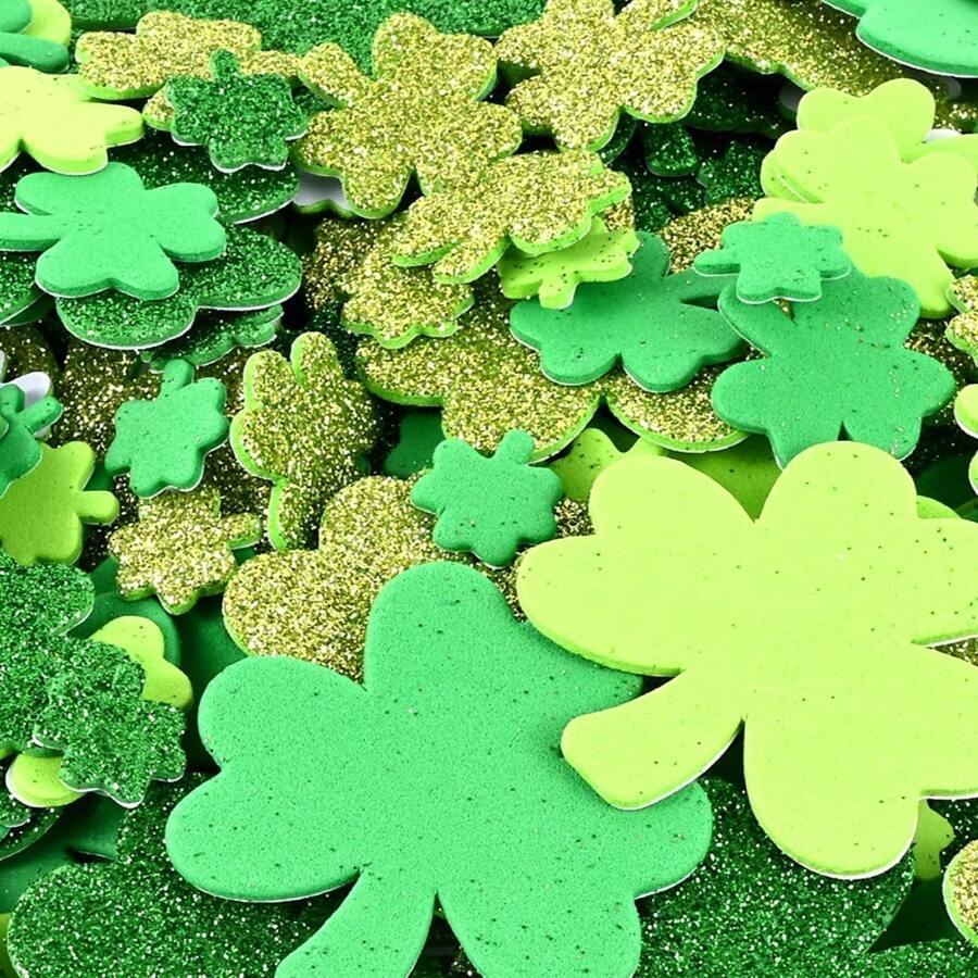 100pcs/Pack Four Leaf Clover Decor Foam Stickers, Self-Adhesive 5 ...