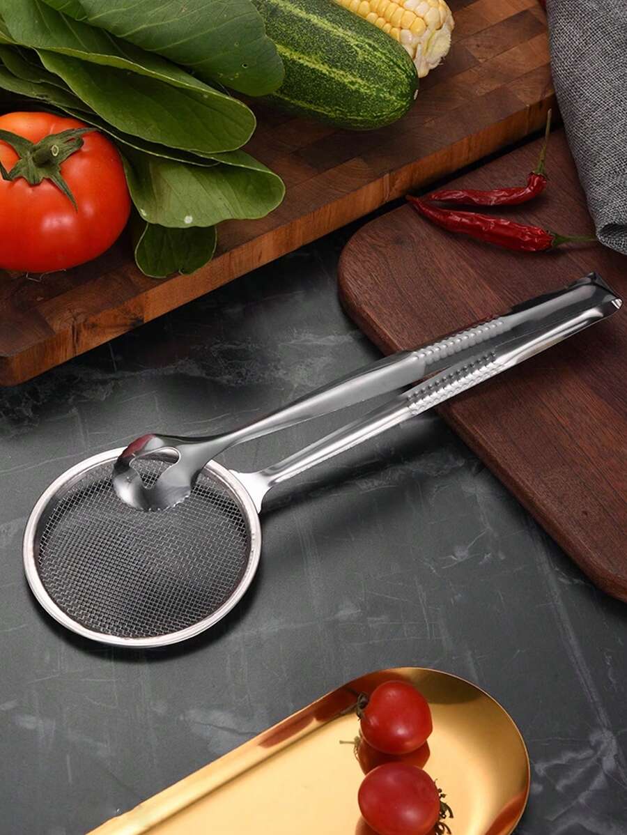 Stainless Steel Hollow Strainer Food Tong, Oil Drip Slotted Spoon, Oil ...