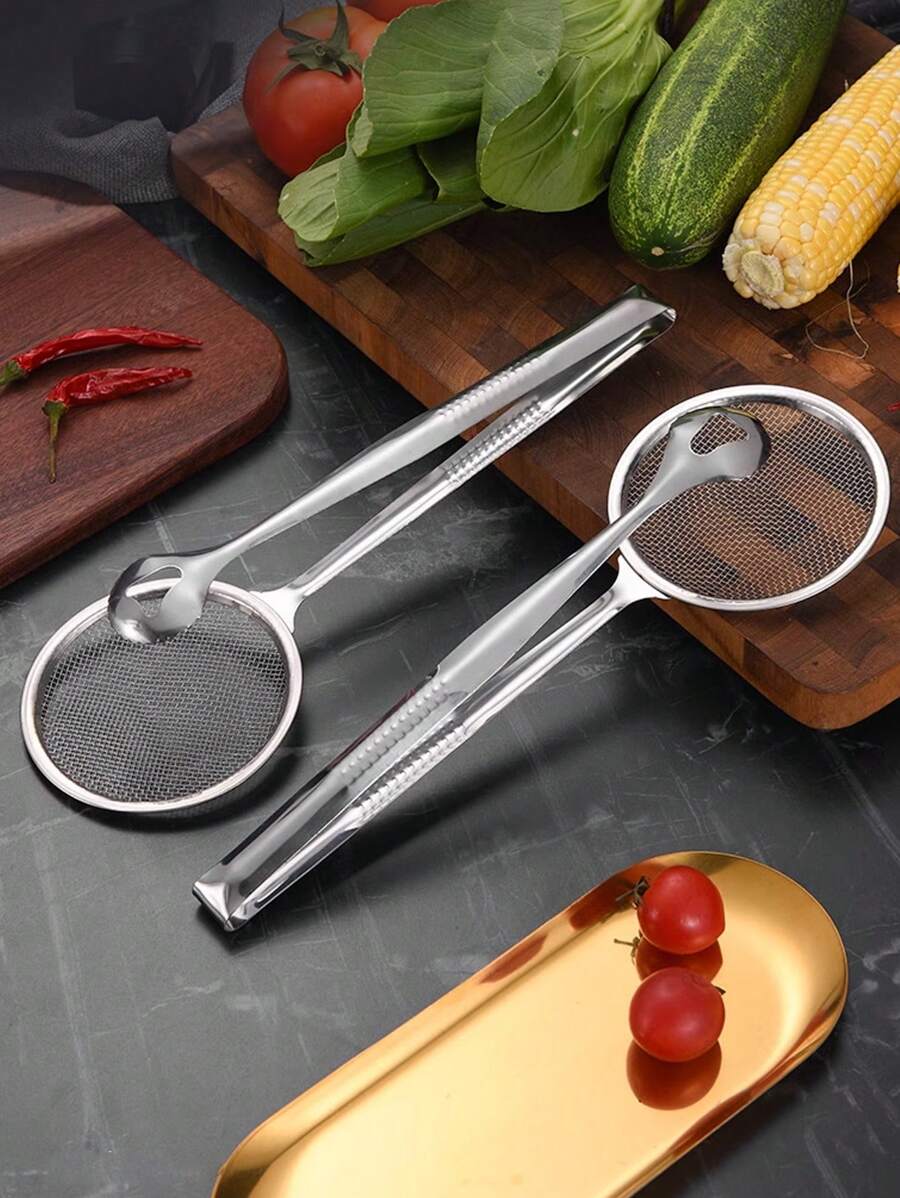 Stainless Steel Hollow Strainer Food Tong, Oil Drip Slotted Spoon, Oil ...