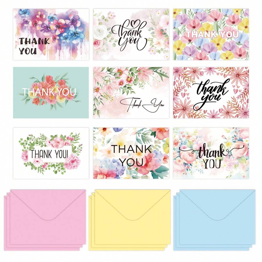 9/18pcs/Set Thank You Greeting Cards, English Blank Folded Cards With ...