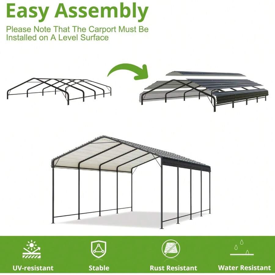 10x15 Metal Carport Carports With Enhanced Base Heavy Duty Garage Outdoor Galvanized Car Shelter ...