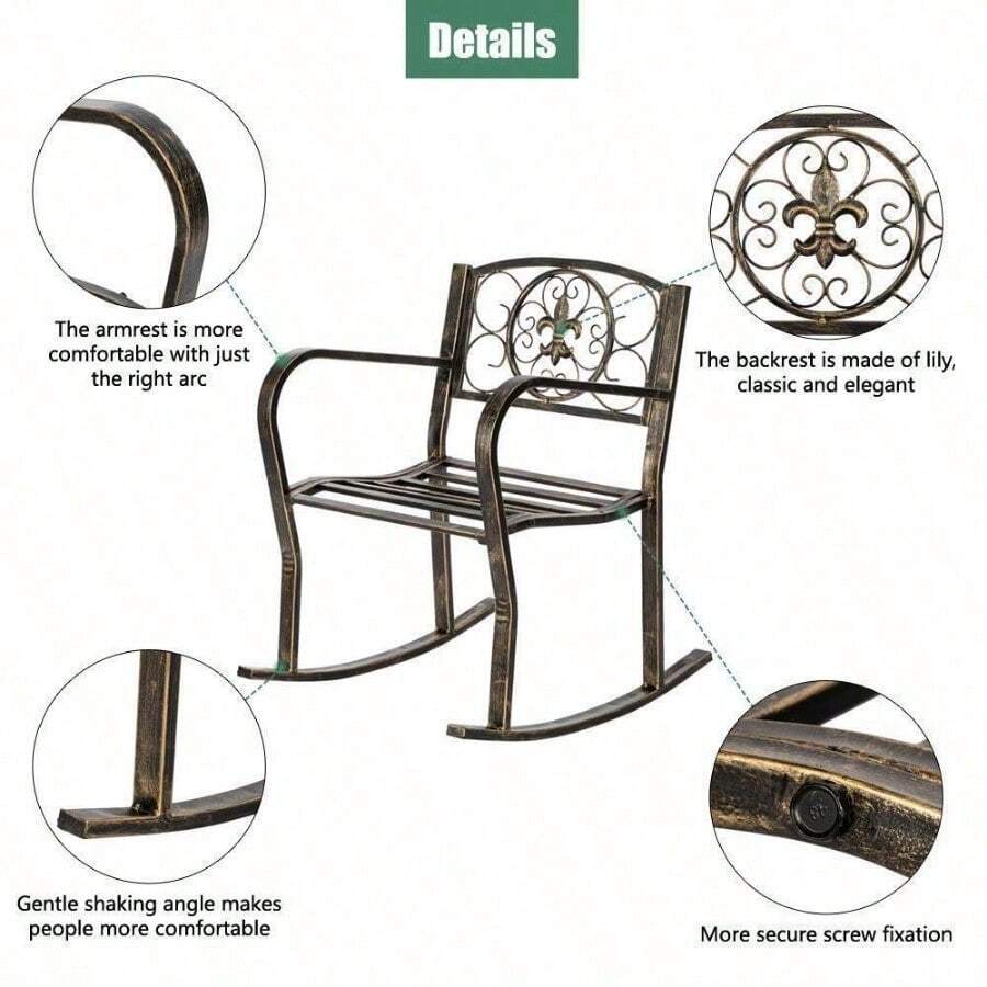 Heavy Duty Outdoor Metal Double Rocking Chair Patio Garden Bench Glider ...