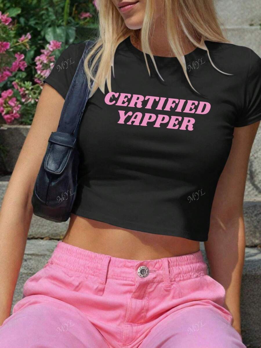 CERTIFIED YAPPER Letter Sports Short Sleeves | SHEIN UK CERTIFIED YAPPER Letter Sports Short Sleeves | SHEIN UK