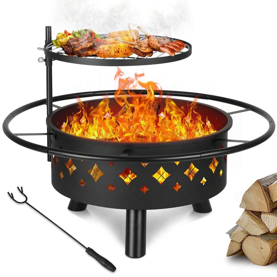 Segmart Fire Pit For Outside, 32" Outdoor Wood Burning Firepit With ...