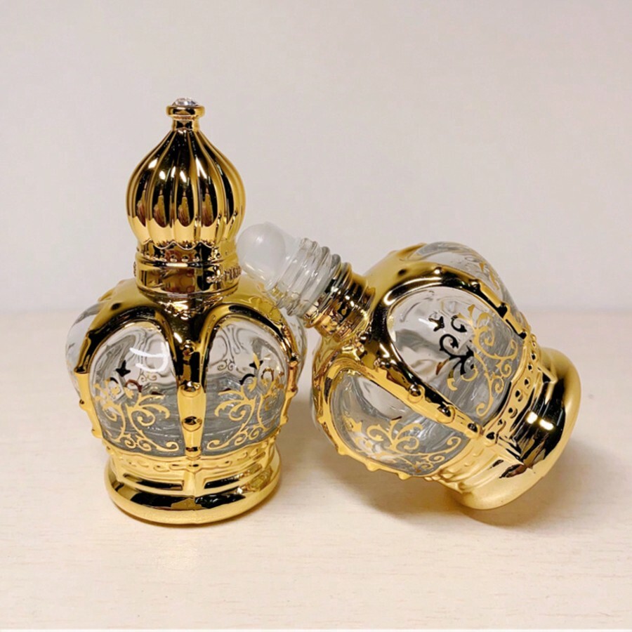 زجاجة عطر قابلة لإعادة التعبئة بلون ذهبي فاخر بغطاء بتصميم هلالي، سعة ...