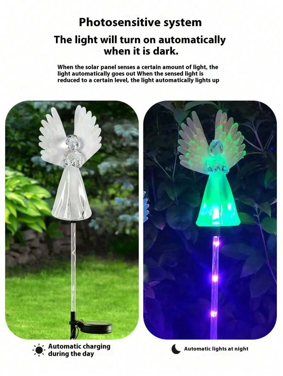 1/2 Piece Art Deco Solar Angel Garden Post Light - Nickel Battery ...