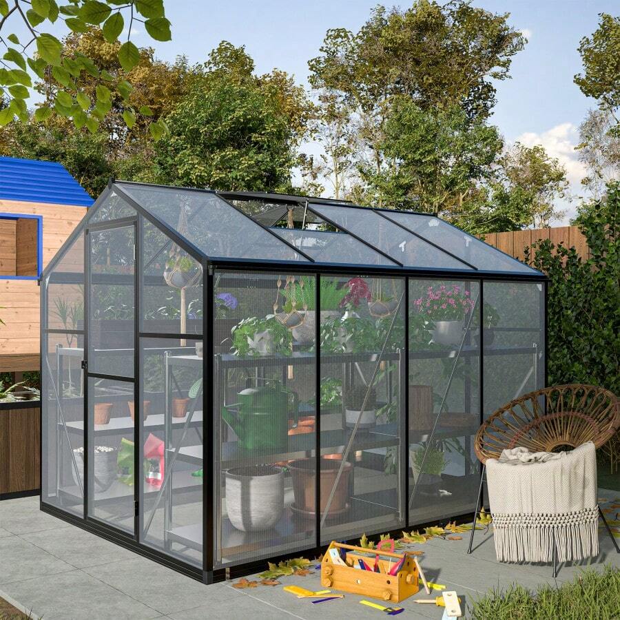 6x8 FT Greenhouse For Outdoors, Polycarbonate Greenhouse With Quick ...