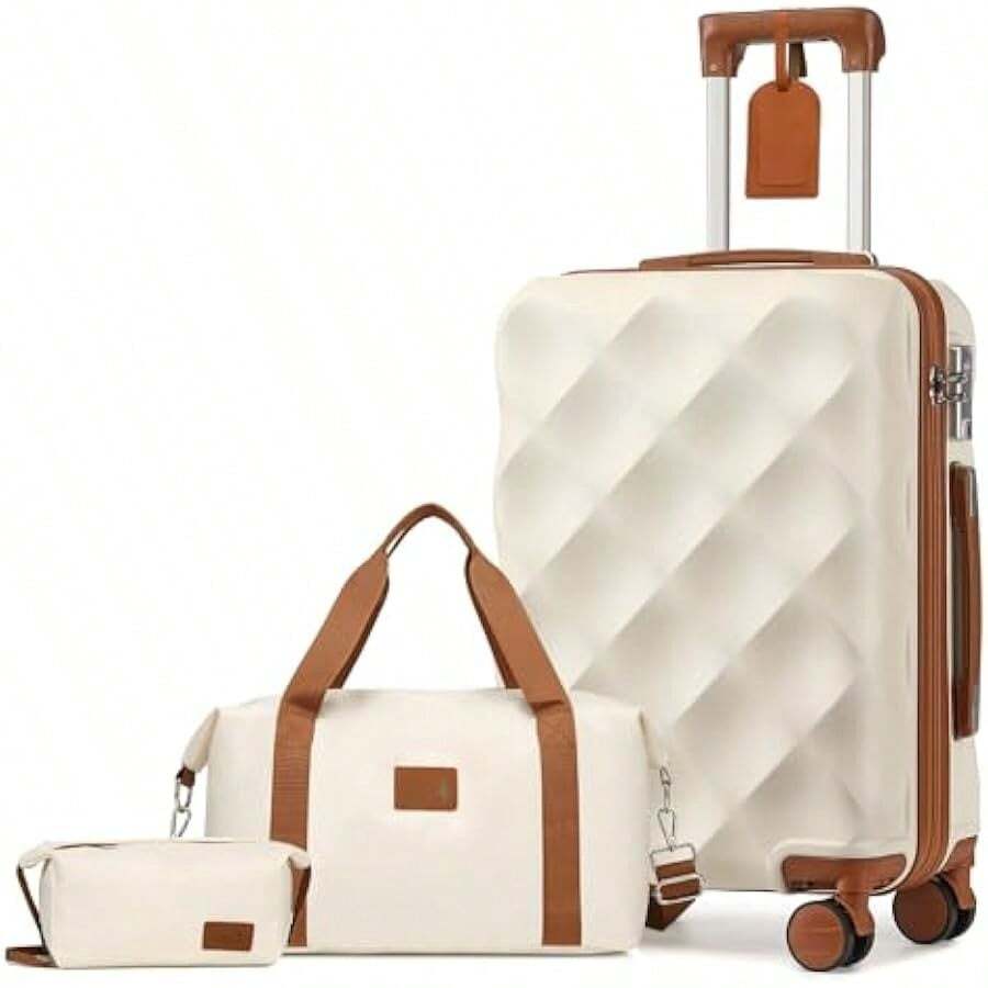 Cabin Luggage Set 3 Piece Lightweight ABS Hard Shell Carry-On Suitcase ...