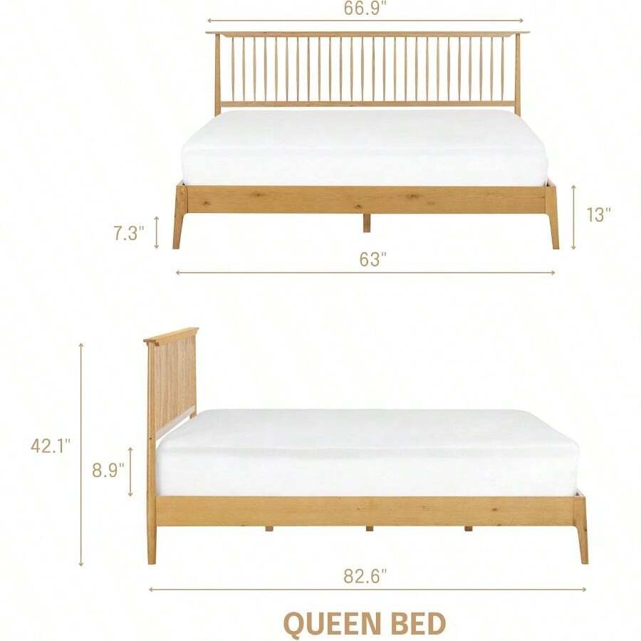 Ruby Wooden Bed Frame With Headboard, Solid Oak And Rubber Wood ...