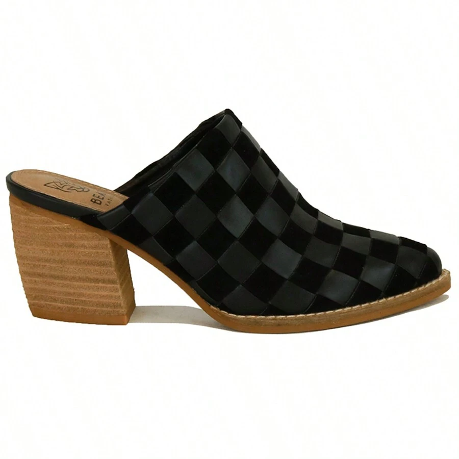 Women's Plaid Woven Mules Western Mules Stacked Block Heels Mules ...