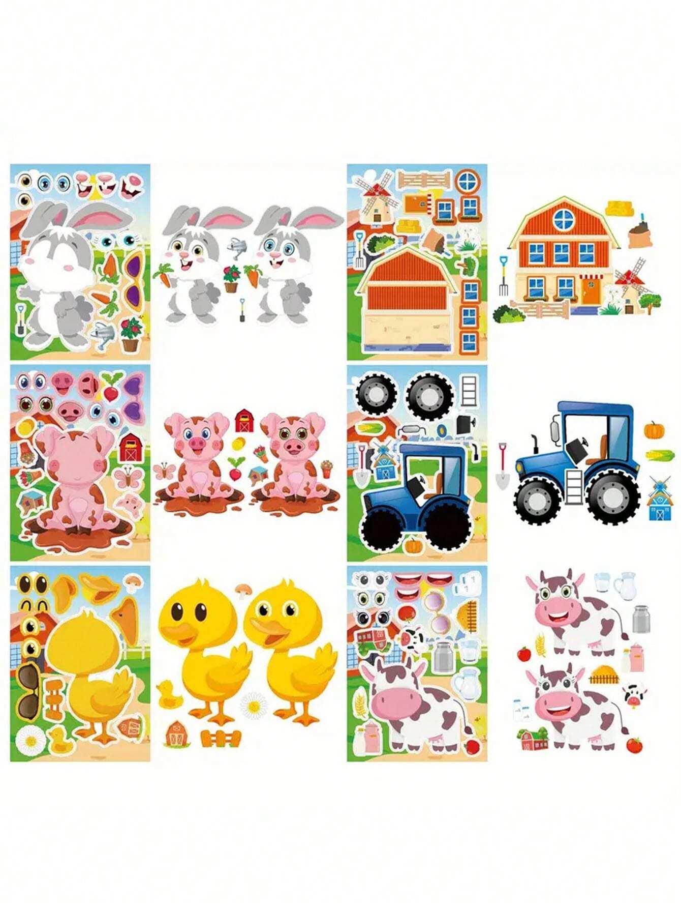 12pcs Farm Animal Stickers - DIY Face Changing Stickers, Features ...
