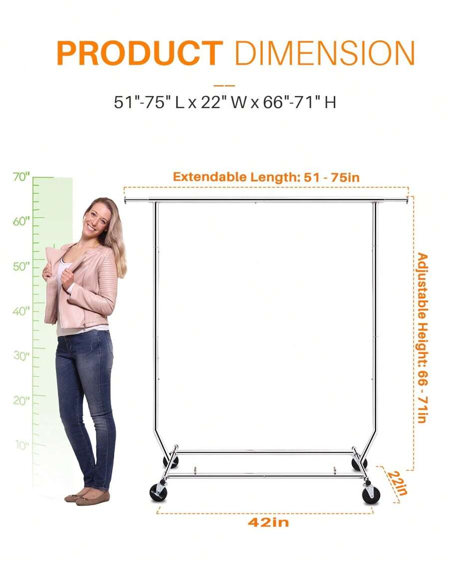 HOKEEPER 300 Lbs Heavy Duty Clothing Garment Rack Commercial Rolling ...