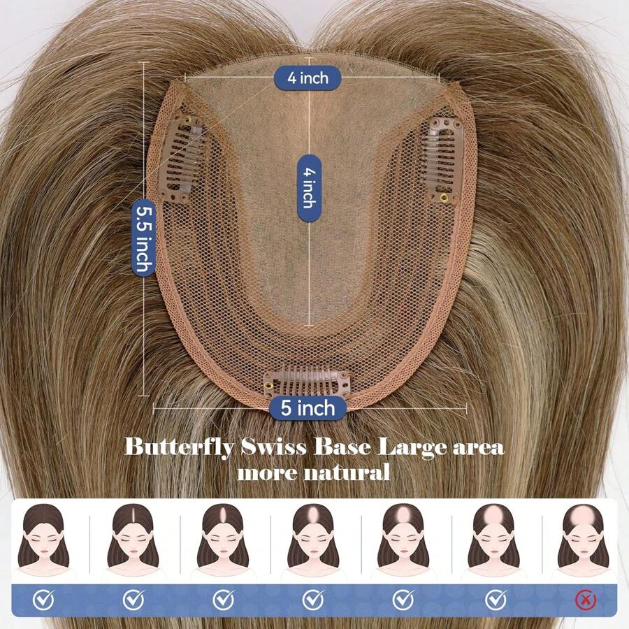 5.5x5 Base Hair Toppers For Women 14 Inch Real Human Hair Topper For ...