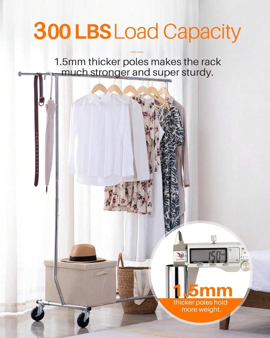 HOKEEPER 300 Lbs Heavy Duty Clothing Garment Rack Commercial Rolling ...