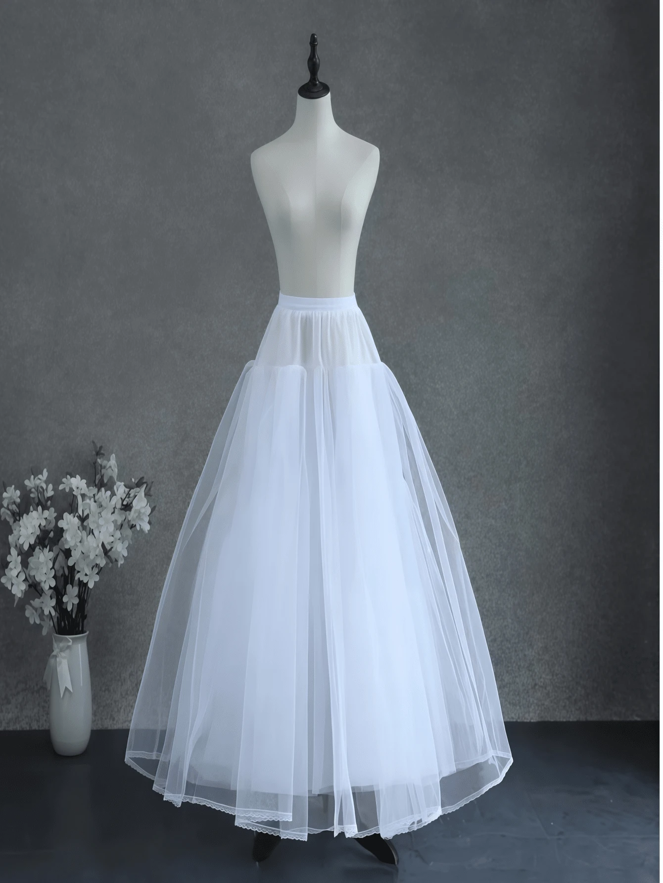 1pc Women's Black & White Bone-Free Tulle Underskirt, Elastic Waist ...