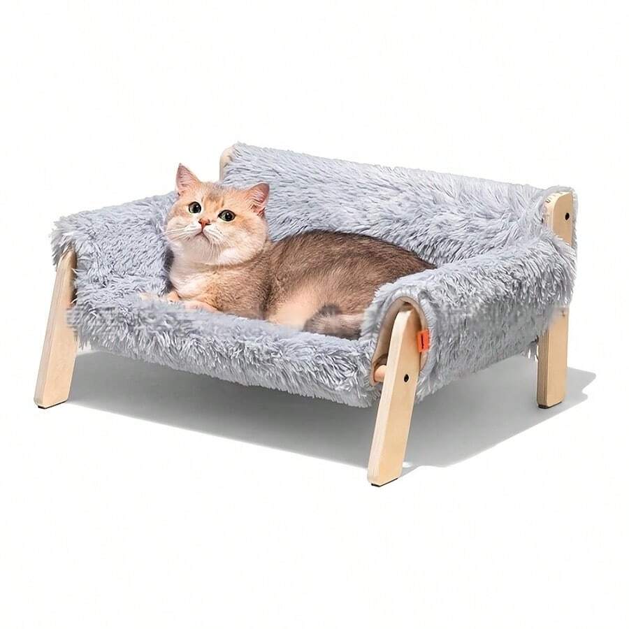 Cat Sofa Bed, Indoor Cat Pet Sofa Wooden Indoor Elevated Cat Bed With ...
