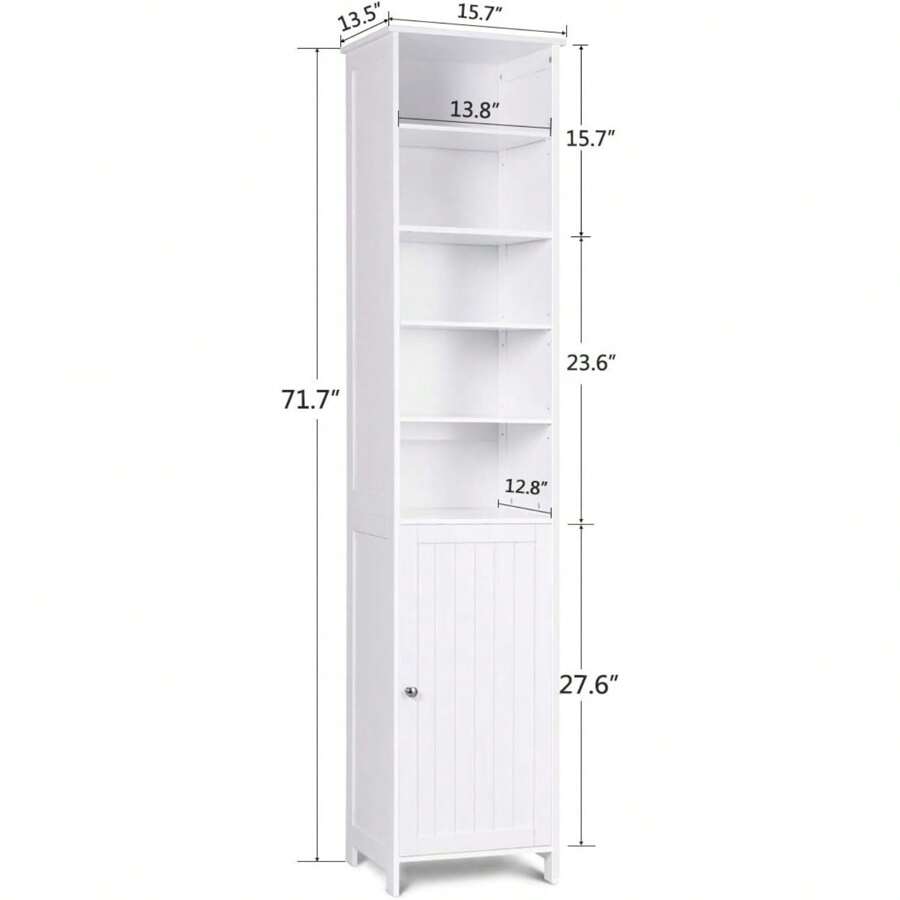 72'' Tall Cabinet, Standing Tall Storage Cabinet, Wooden White Bathroom ...