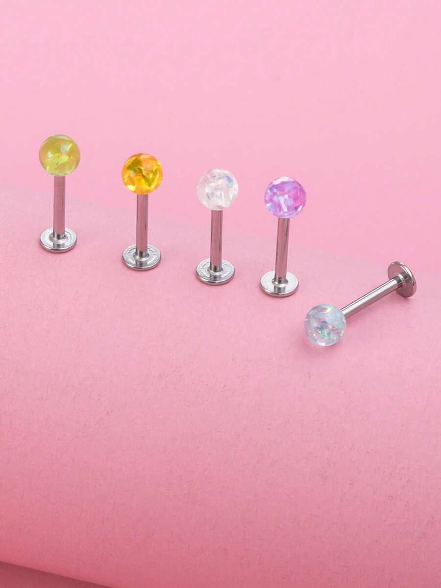 5pcs Stainless Steel Sequin Lip Labret Stud Body Piercing Jewelry ...