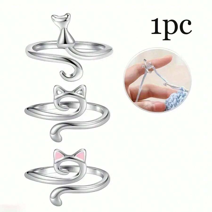 Adjustable Knitting Loop Crochet Ring, Open Finger Ring Yarn Guide Crocheting Accessories ...