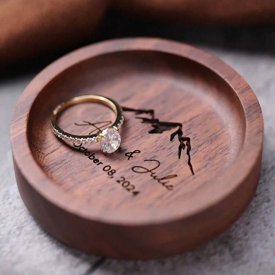 Personalized Wooden Ring Dish Custom Engagement Ring Holder Engraved ...