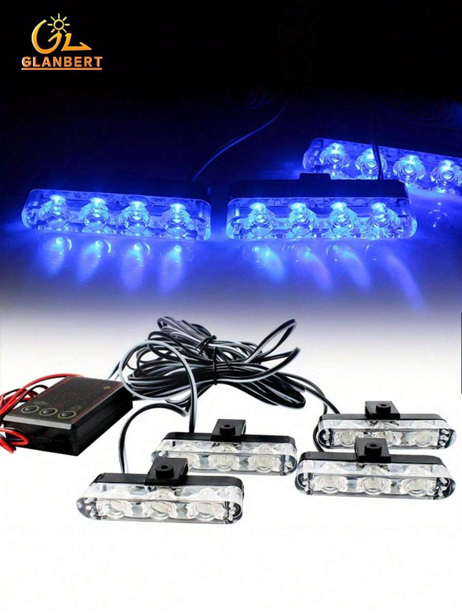 GLANBERT 1 Drag 4 Car LED Grille Warning Light 3LED High Brightness ...