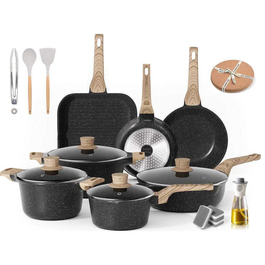 RIOVARM Induktions-Topf- und Pfannen-Set mit Deckel Antihaft ...