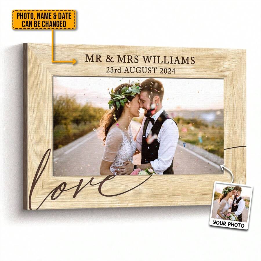 Mr And Mrs Wedding Photo Frame, Personalised Engraved Wooden Picture ...