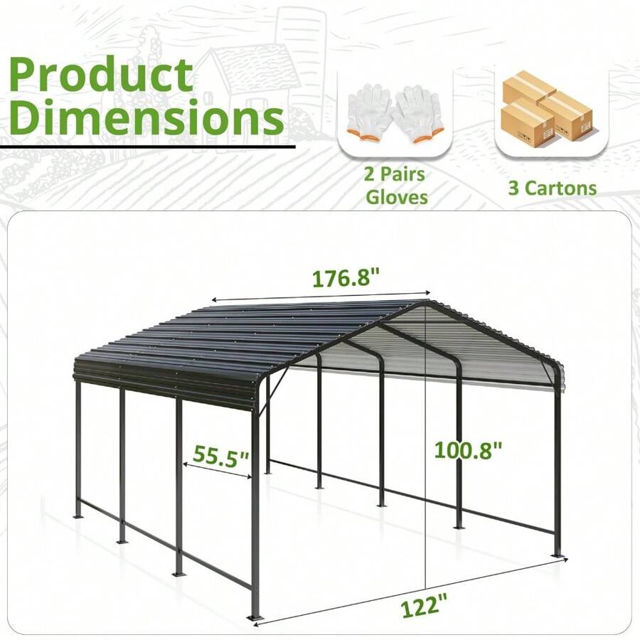 10x15 Metal Carport Carports With Enhanced Base Heavy Duty Garage Outdoor Galvanized Car Shelter ...