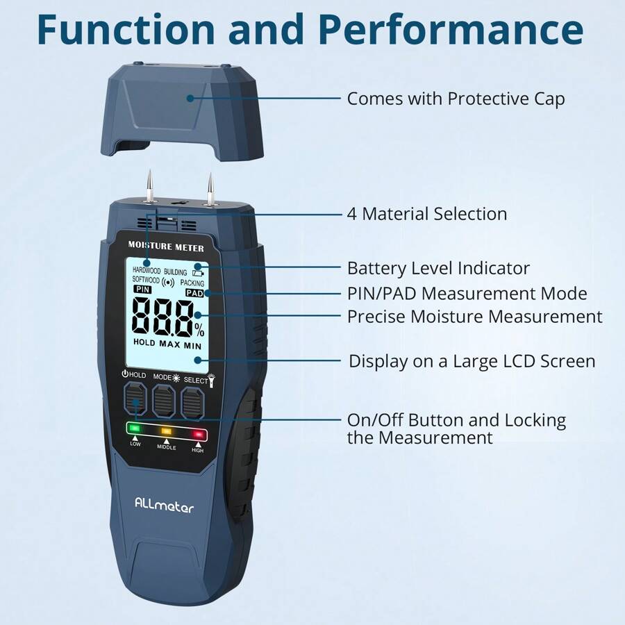 Advanced Moisture Meter For Wood Drywall Pinless Moisture Tester With ...