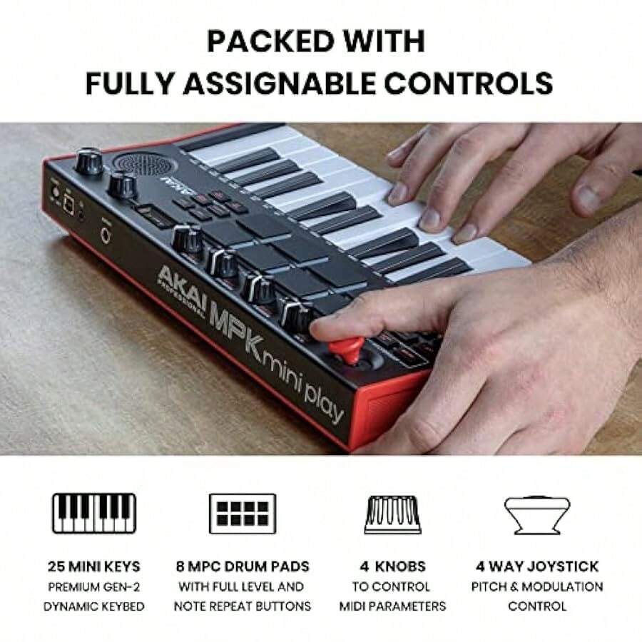AKAI MPK Mini Play MK3 MIDI Keyboard Controller Built-In Speaker Sounds ...