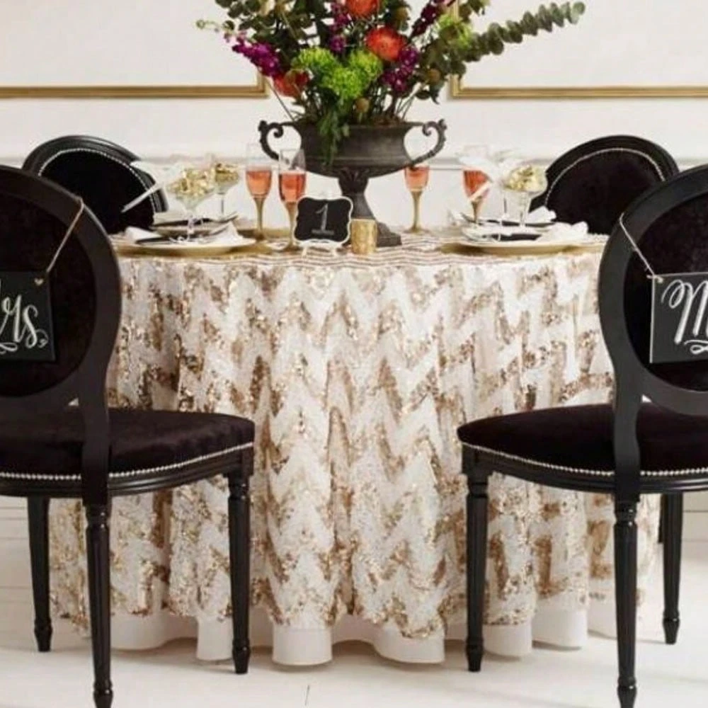 2 Packs Chevron Z Sequin Tablecloth Round 120 Cm Glitter Table Cover ...