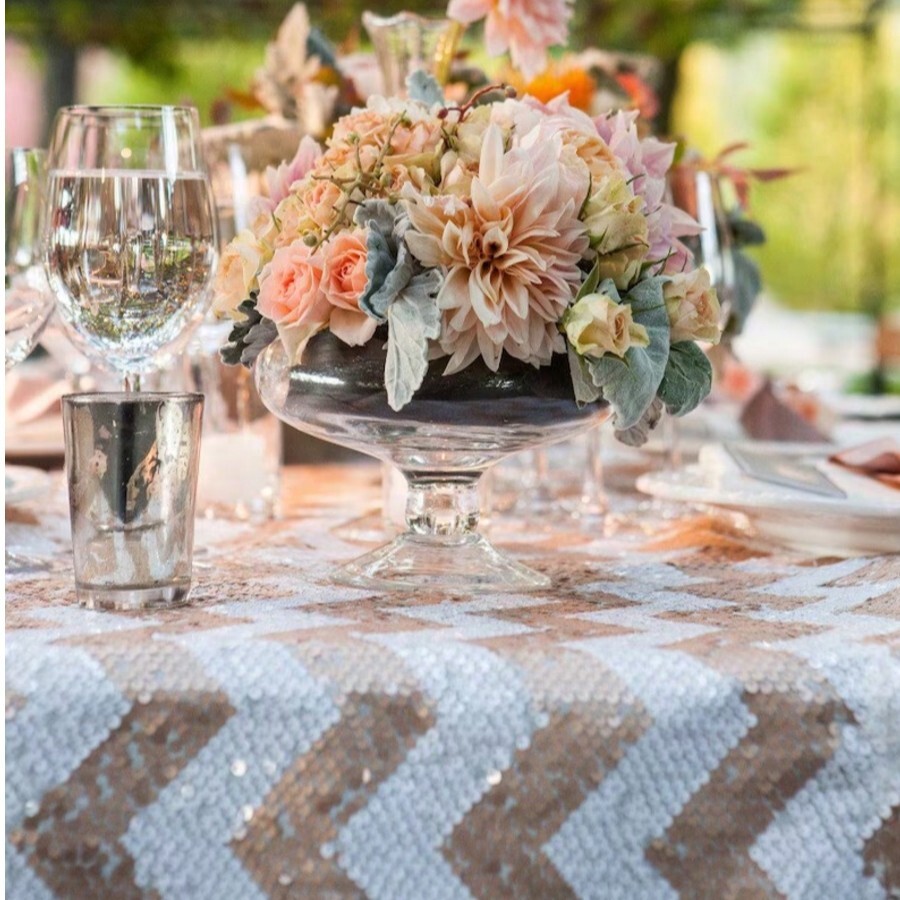 2 Packs Chevron Z Sequin Tablecloth Round 120 Cm Glitter Table Cover ...