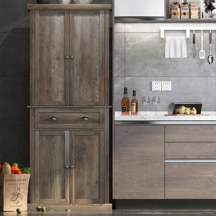 Farmhouse Tall Kitchen Pantry Cabinet With Adjustable Shelves Storage ...