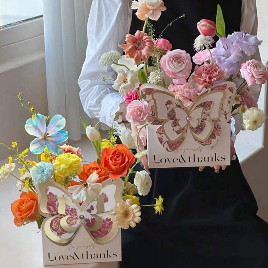 4Pcs Valentine's Day 3D Bronzing Butterfly Flower Boxes, Creative ...