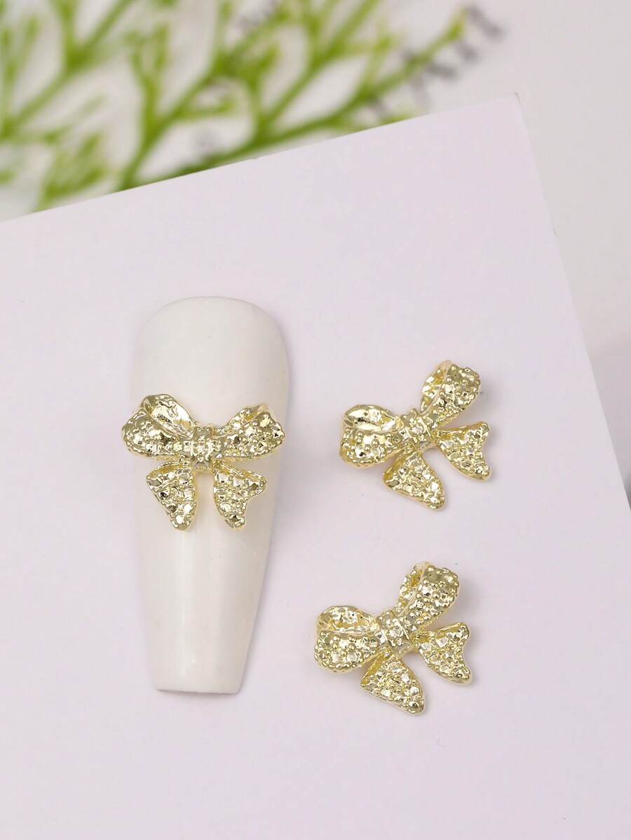10PCS Bow Nail Charms 3D Gold Silver Grey Nail Charms 3 Styles Of Alloy ...